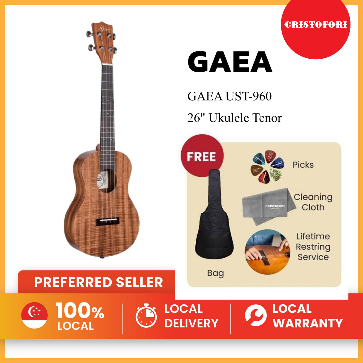 GAEA UST-960 26" Ukulele Tenor – Cristofori Music